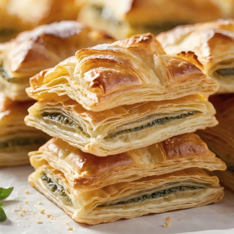 Delicious Spinach and Cheese Puff Pastry Squares Stock Illustration ...