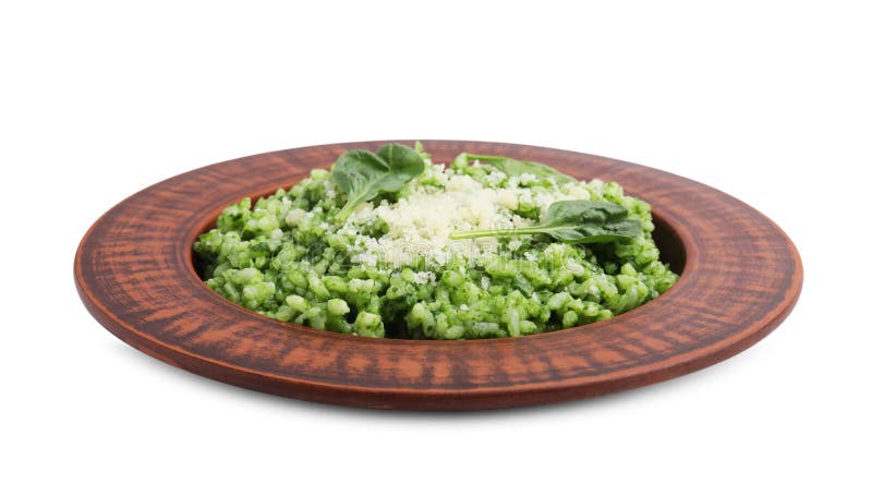 Delicious Spinach Risotto with Parmesan Cheese Isolated on White Stock ...