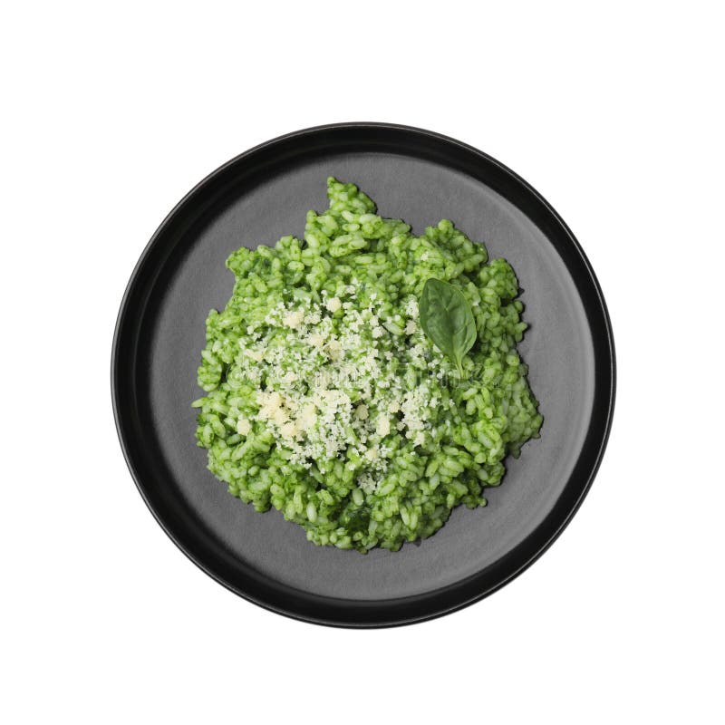 Delicious Spinach Risotto Parmesan Cheese Isolated White Top View Stock ...