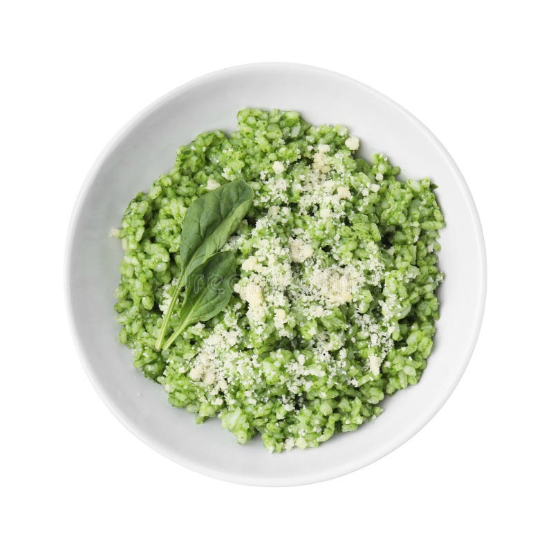 Delicious Spinach Risotto with Parmesan Cheese Isolated on White, Top ...