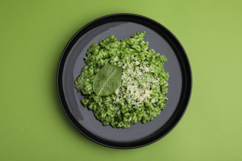 Delicious Spinach Risotto with Parmesan Cheese on Light Green ...
