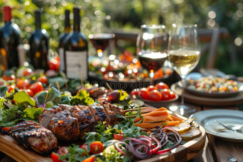Delicious Spread on the Backyard Dinner Table Stock Illustration ...