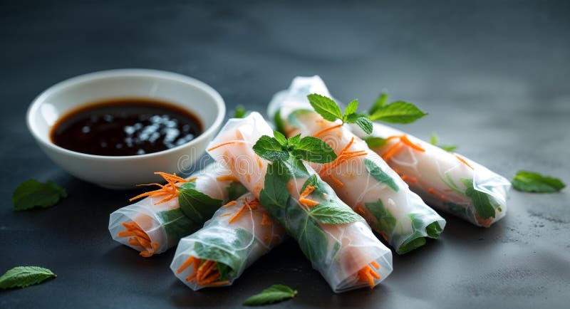 Fresh Spring Rolls Mint Dark Background Stock Photos - Free & Royalty ...
