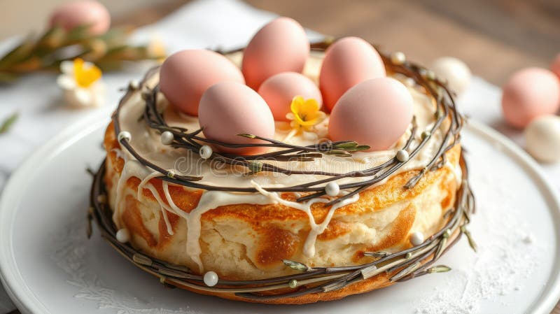 Delicious Springtime Cake Decorated with Pastel Eggs and Twigs for ...