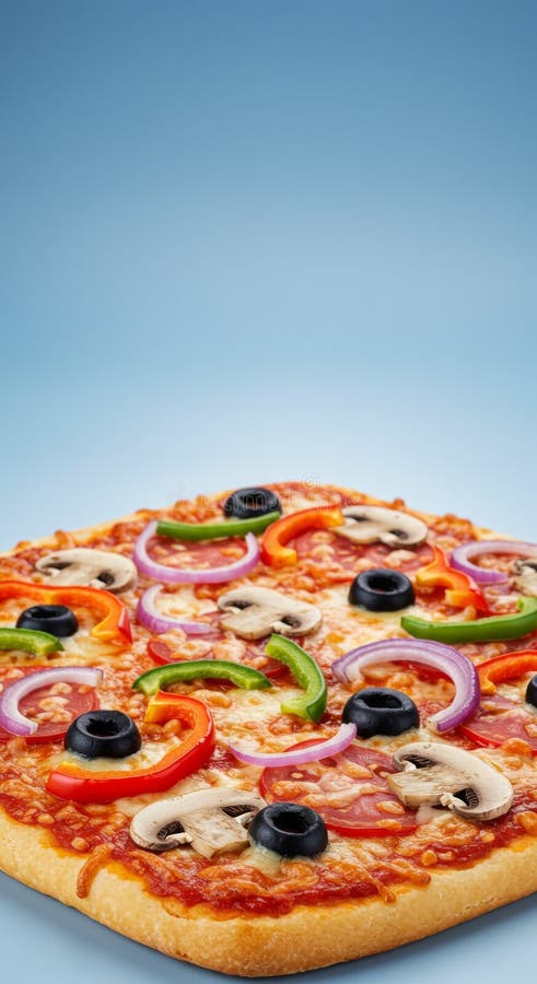 Delicious Square Pizza with Vegetables and Pepperoni Stock Illustration ...