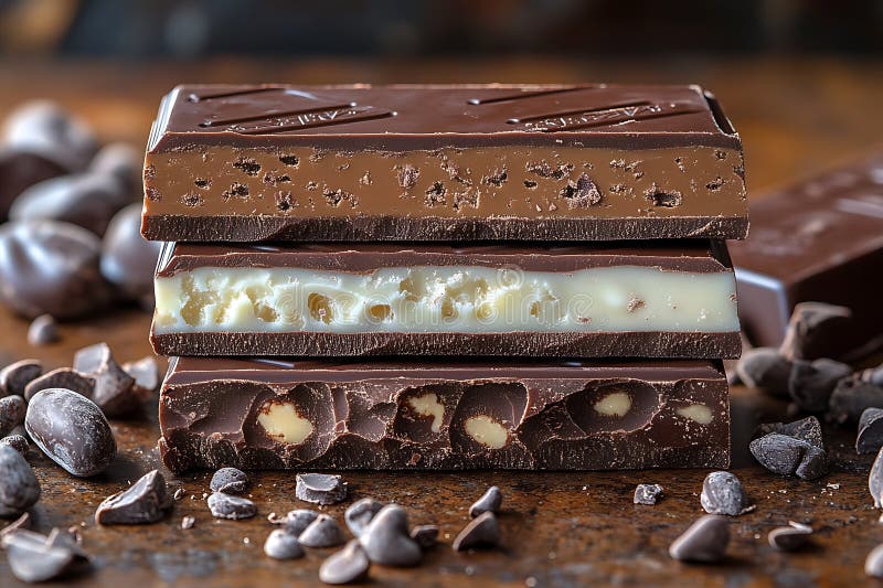 Stack of Gourmet Chocolate Bars, Each with Unique Flavor and Texture ...