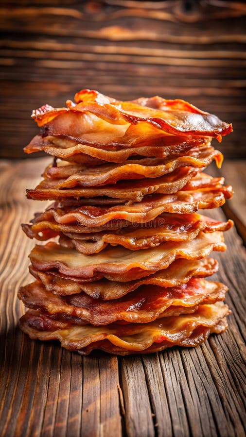A Delicious Stack of Crispy Bacon on a Wooden Table Stock Illustration ...