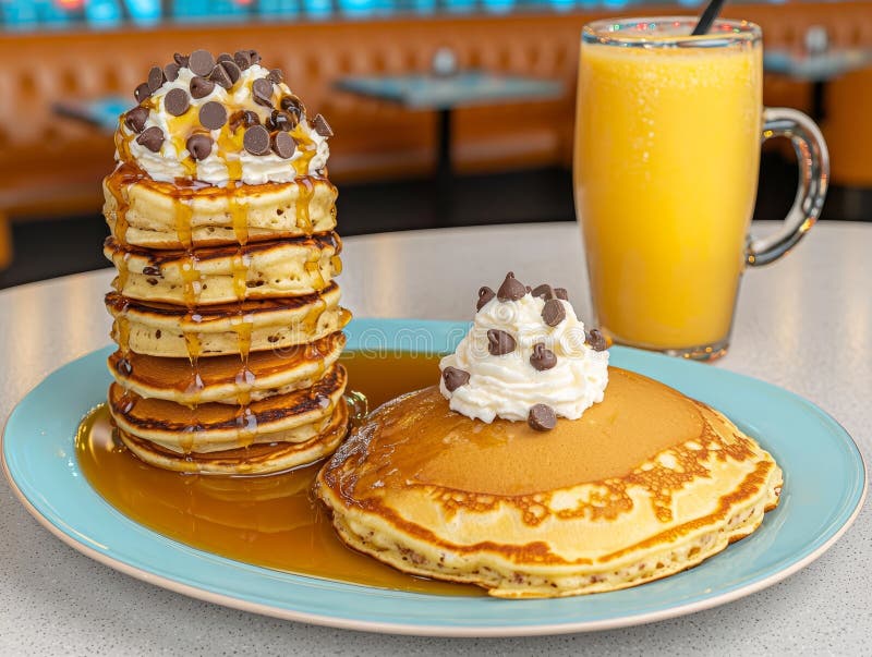 Delicious Stack of Fluffy Pancakes with Refreshing Glass of Orange ...