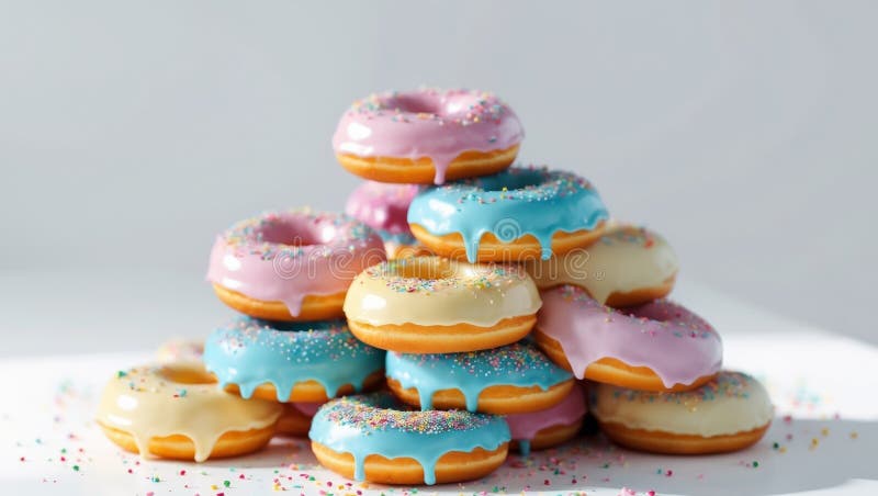 Delicious Stack of Glazed Donuts with Colorful Sprinkles on a White ...
