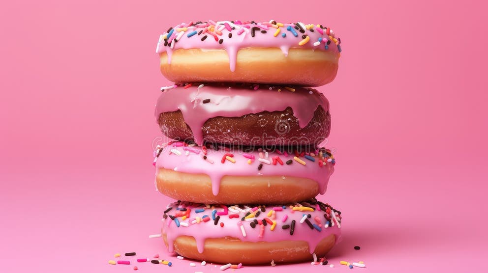 Delicious Stack of Glazed Donuts with Sprinkles on a Monochrome Pink ...