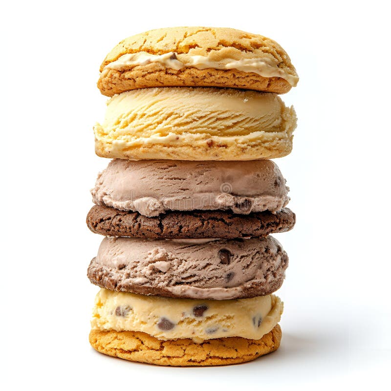 Delicious Stack of Ice Cream Sandwiches Vanilla Chocolate and Cookies ...