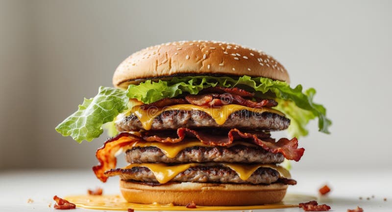 Delicious Stack of Juicy Burger with Bacon and Cheese Layers Stock ...