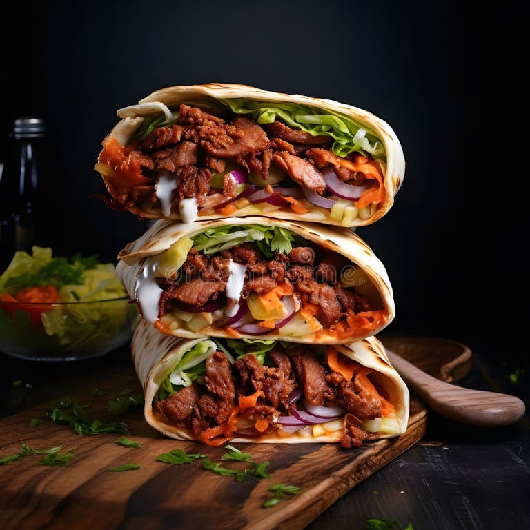 Delicious Stack of Middle Eastern Wraps Stock Illustration ...