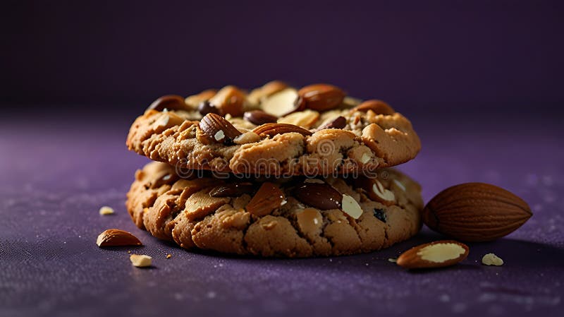 Delicious Stack of Nutty Cookies on a Purple Background Stock ...