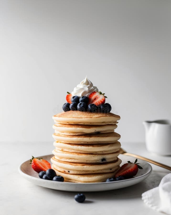 Delicious Stack of Pancakes with Berries and Whipped Cream Stock Image ...