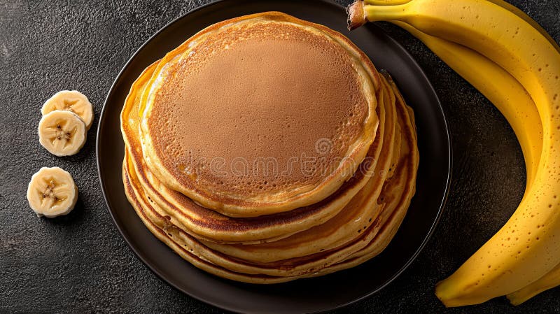 Delicious Stack of Pancakes with Fresh Bananas on Dark Surface Stock ...