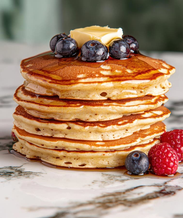 Delicious Stack of Pancakes with Fresh Berries and Syrup Stock Illustration - Illustration of ...