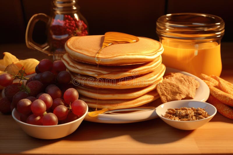 Delicious Stack of Pancakes Sitting on a Wooden Table. Perfect for ...