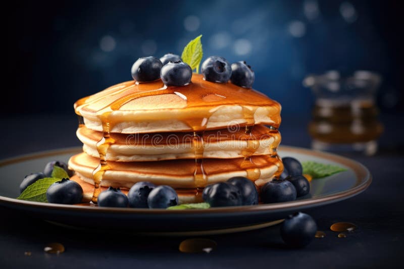 Delicious Stack of Pancakes with Syrup and Fresh Blueberries. Perfect ...