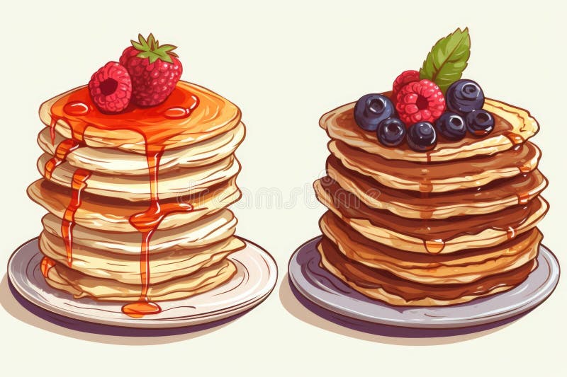 Delicious Stack of Pancakes Topped with Syrup and Fresh Berries ...