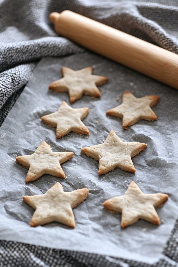 Delicious Star-Shaped Cookies on Baking Paper with High Quality Image ...