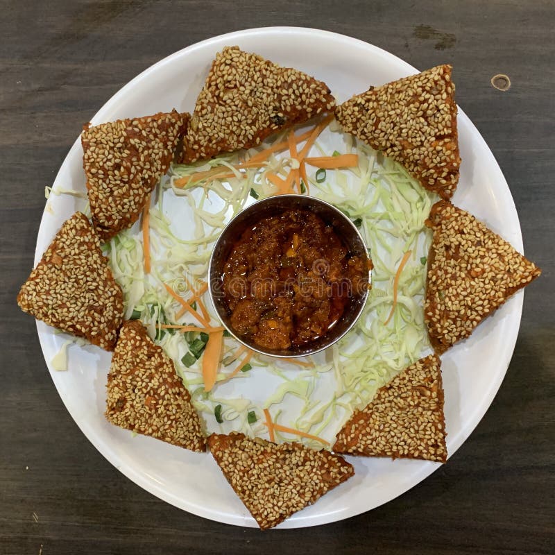 A Delicious Starter Dish with Schezwan Sauce! Stock Photo - Image of ...