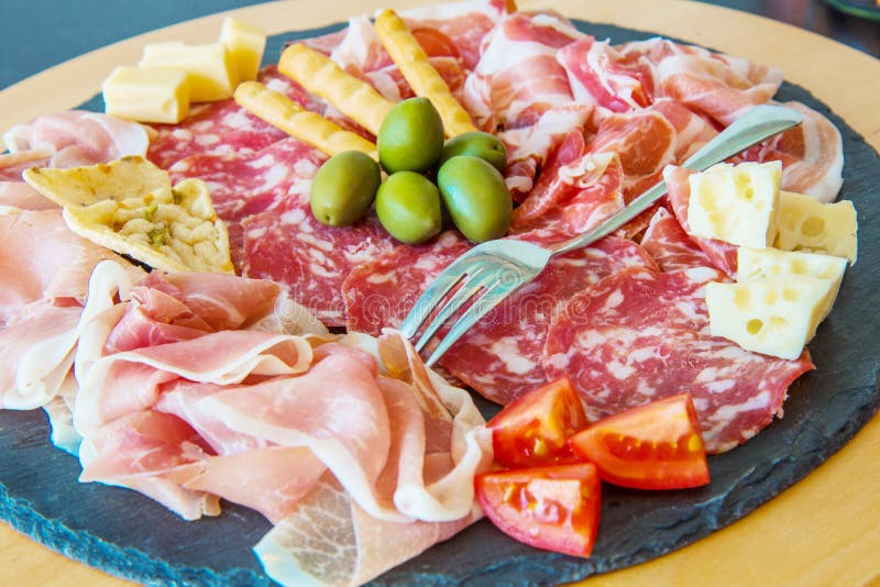 Delicious Starter with Mixed Salami,ham and Cheese Stock Photo - Image ...