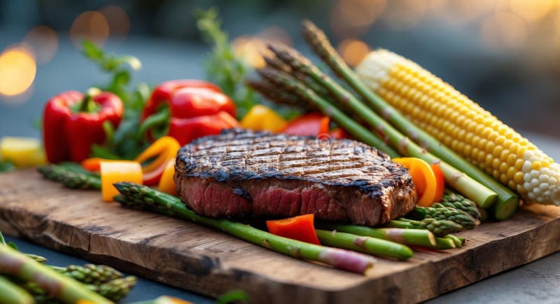 Delicious Steak with Grill Marks and Vegetables Ready for Your Barbeque ...