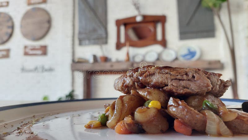 Delicious Steak in Vintage Style Cafe Stock Image - Image of food ...