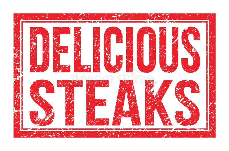 DELICIOUS STEAKS Text on Black Rectangle Stamp Sign Stock Illustration ...