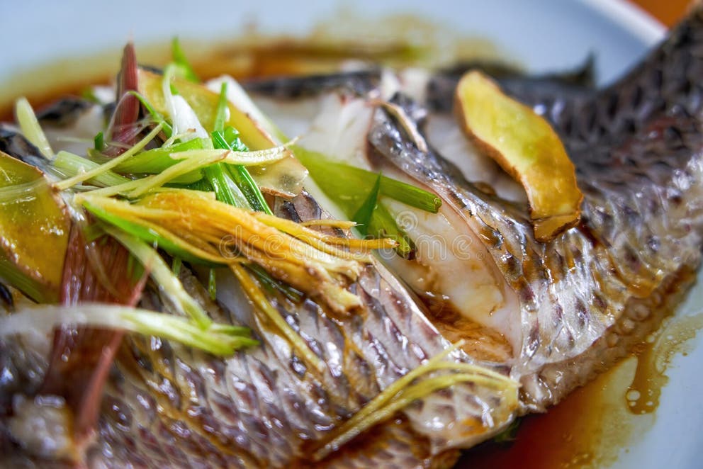 A Delicious Steamed Tilapia Dish Stock Image - Image of cantonese ...