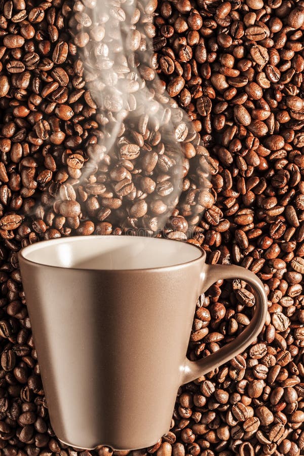 Delicious Steaming Hot Coffee on Beans 2 Stock Image - Image of brown ...
