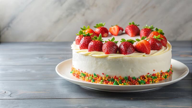 Delicious Strawberry Cake with Colorful Sprinkles on a Wooden Table ...