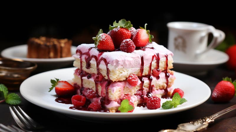 Delicious Strawberry Cake in a Plate on White Stock Photo - Image of ...