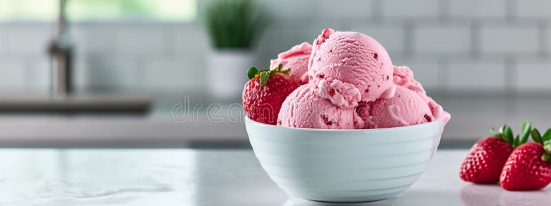 Delicious Strawberry Ice Cream in a White Plate with a Berry Stock ...