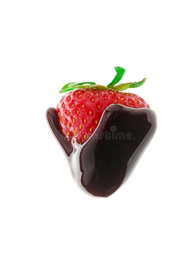 Delicious Strawberry with Melted Chocolate on White Background Stock ...