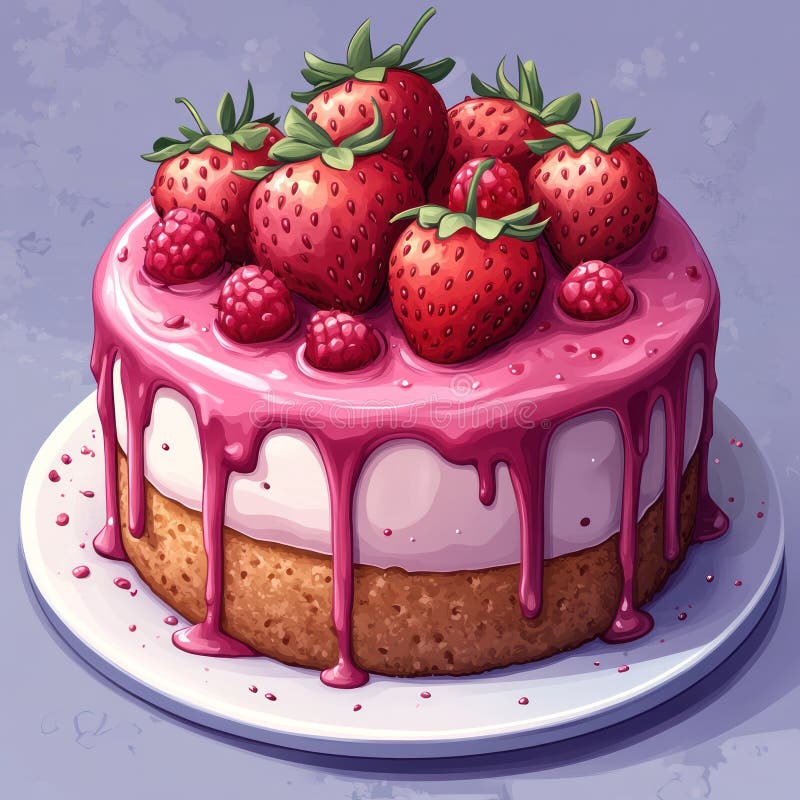 Delicious Strawberry and Raspberry Cake Illustration Stock Illustration ...