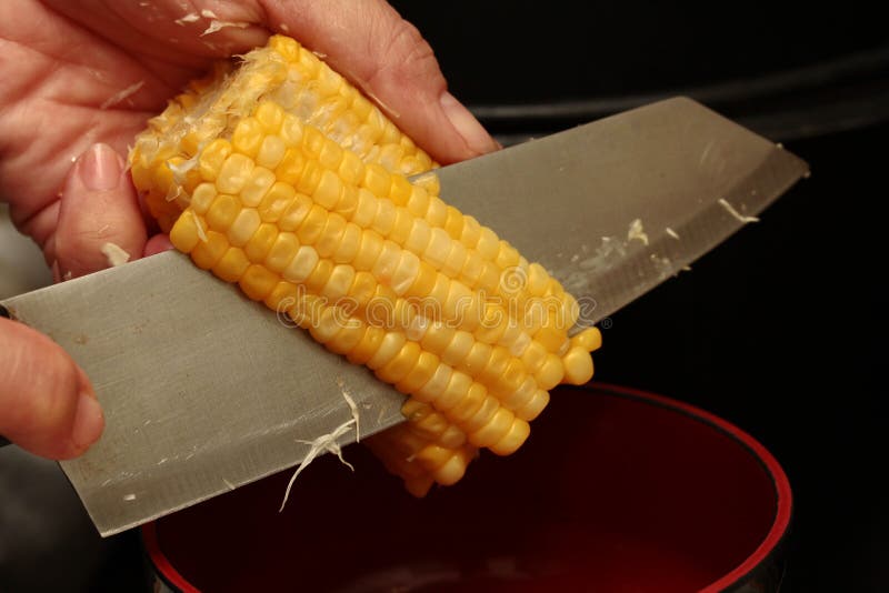 Delicious Streamed Sweet Corn Sliced by Chef . Stock Photo - Image of ...