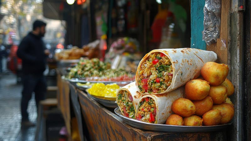 Delicious Street Food Wraps and Fried Snacks Stock Illustration ...