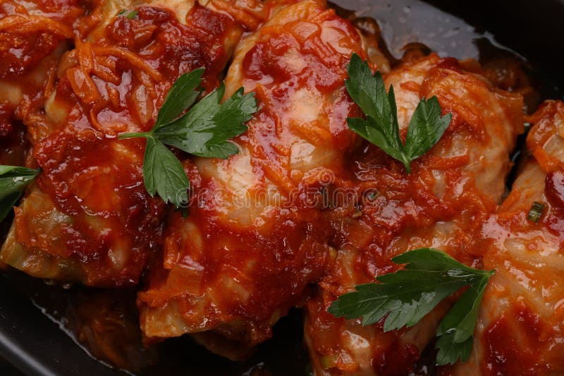 Delicious Stuffed Cabbage Rolls Cooked with Tomato Sauce in Baking Dish ...