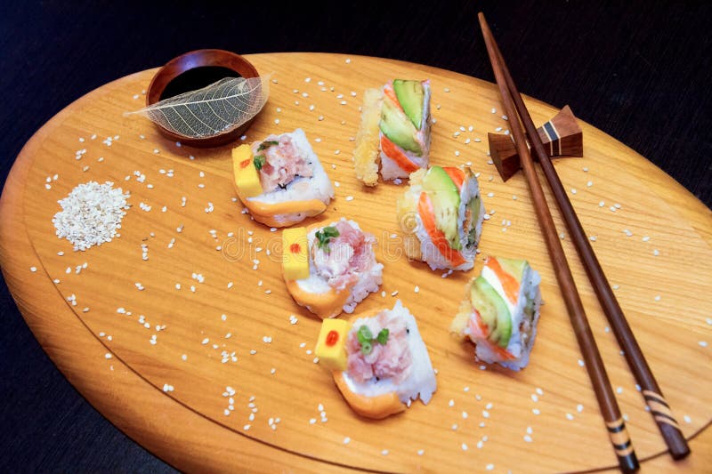 Delicious Suchi Mounted on an Table Plate. Stock Image - Image of ...