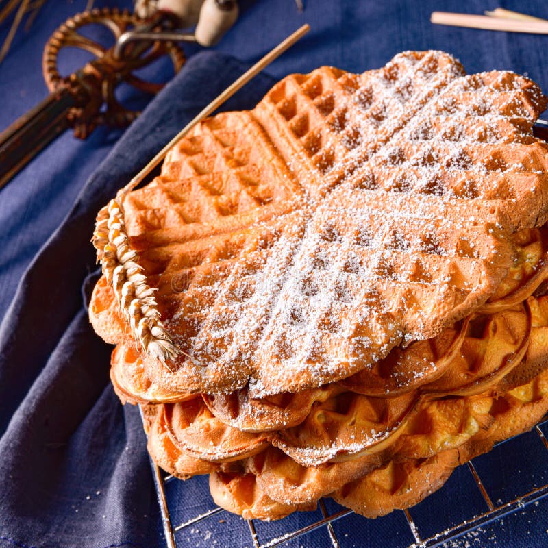 Delicious Sugared Homemade Waffles Stock Photo - Image of german ...