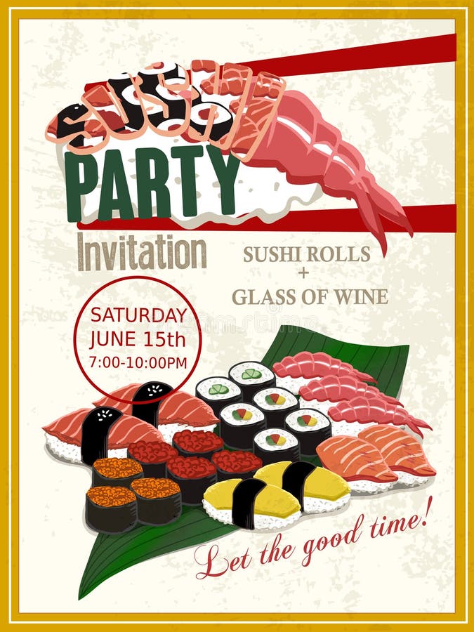 Delicious Sushi Party Invitation Poster Stock Vector - Illustration of ...