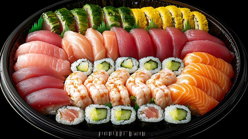 Delicious Sushi Platter an Array of Fresh Fish and Maki Rolls Stock ...