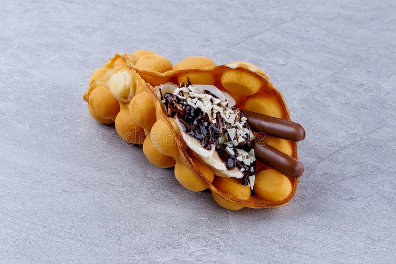 Delicious Sweet Bubble Waffle on Table Stock Image - Image of sweet ...