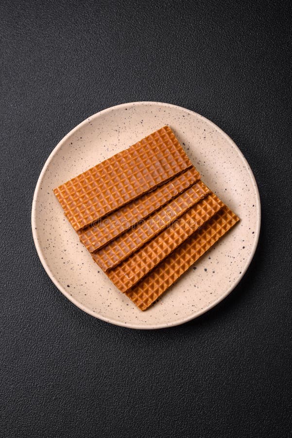 Delicious Sweet Crispy Rectangular Waffles on a Ceramic Plate Stock ...