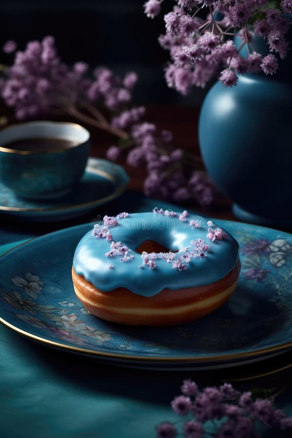 Delicious Sweet Donut with Blue Icing and Topping Stock Image - Image ...