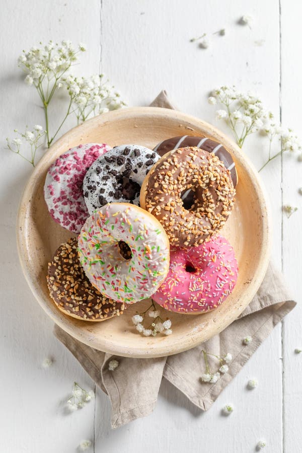 Delicious and Sweet Donuts with Various Decoration Stock Photo - Image ...