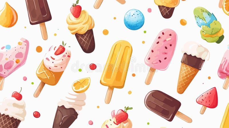 Delicious Sweet Ice Cream and Popsicle Seamless Pattern for Summer ...