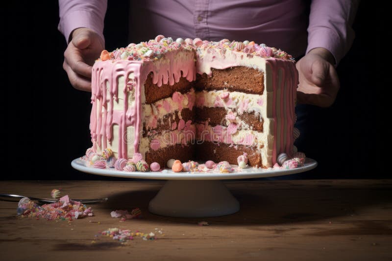 Delicious Sweet Layered Cake Close-up, Cut Cake on the Table Stock ...